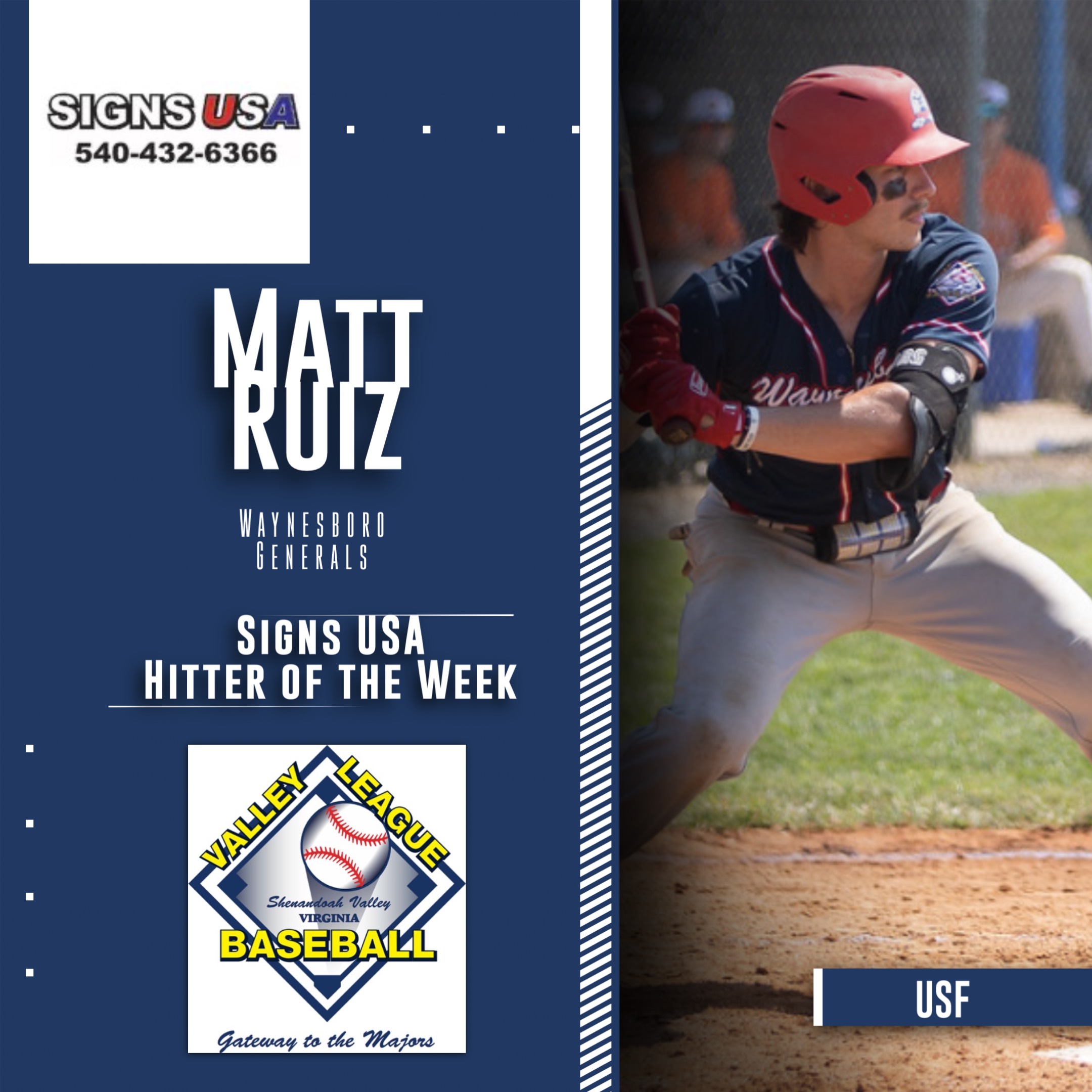 Ruiz Named Signs USA Hitter of the Week - Valley League Baseball