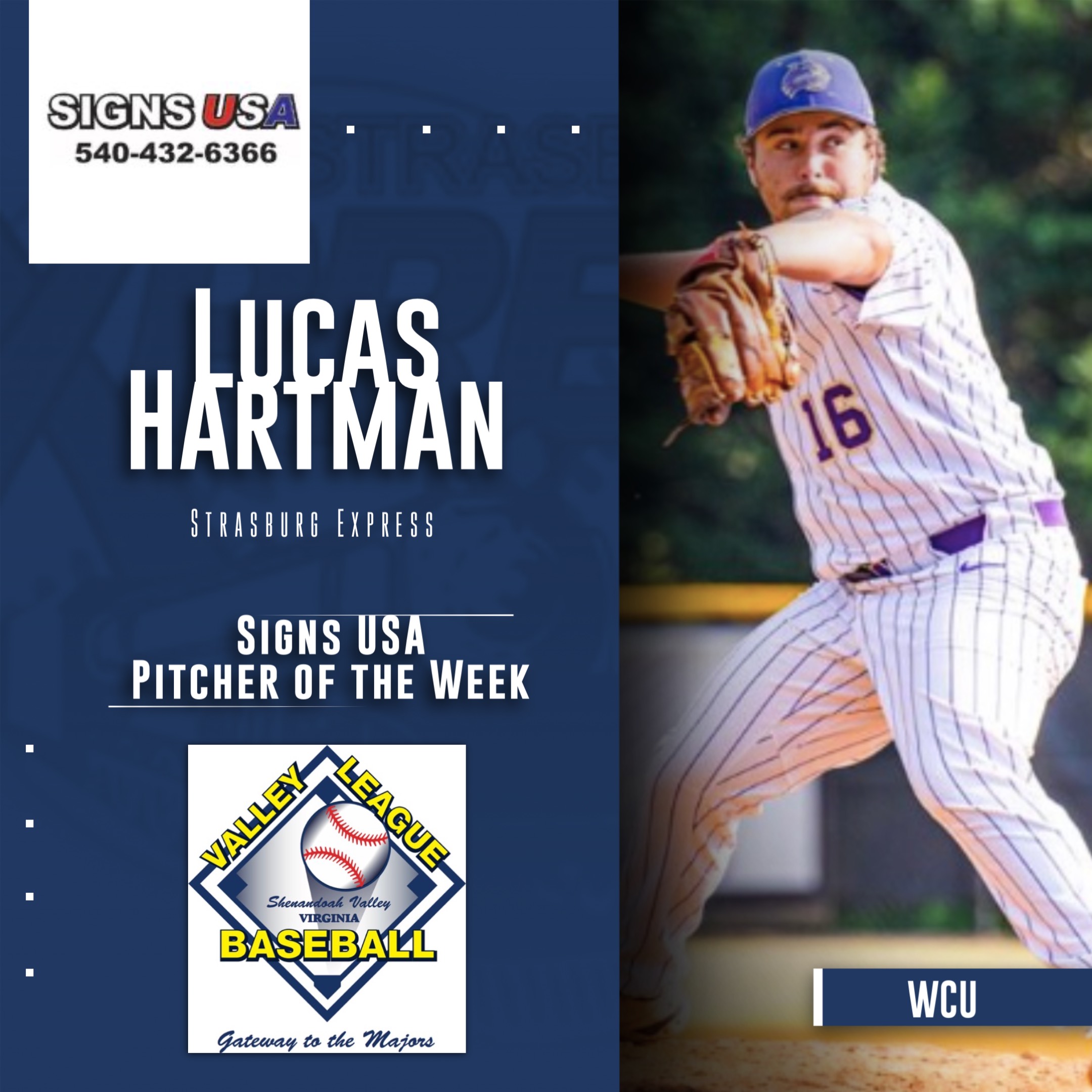 Hartman Named USA Signs Pitcher of the Week - Valley League Baseball
