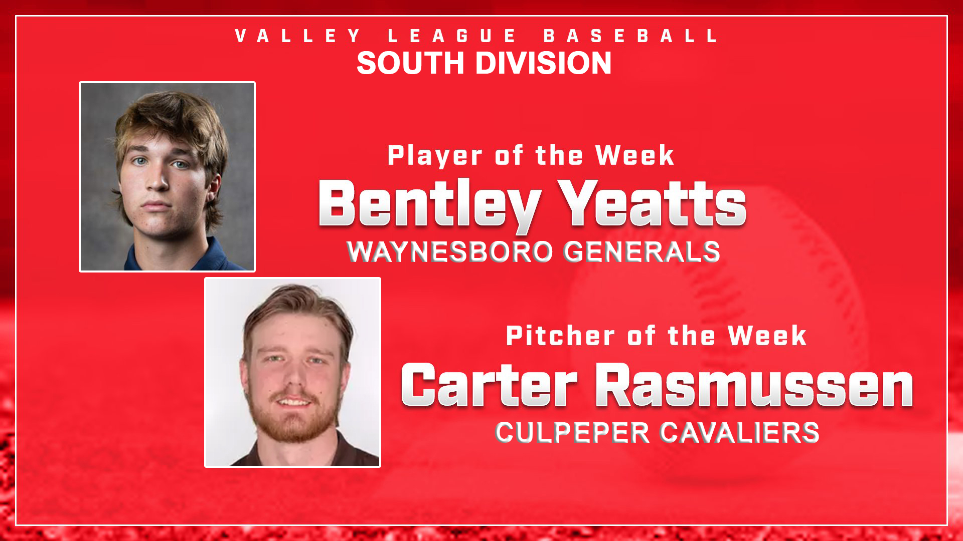 South Honors Go To Generals' Yeatts and Cavs' Rasmussen - Valley League ...