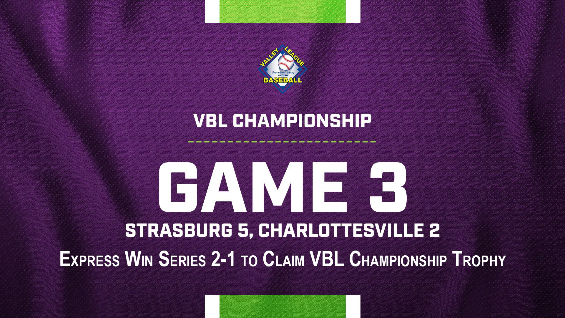 Strasburg Wins Valley Baseball League Title - Valley League Baseball